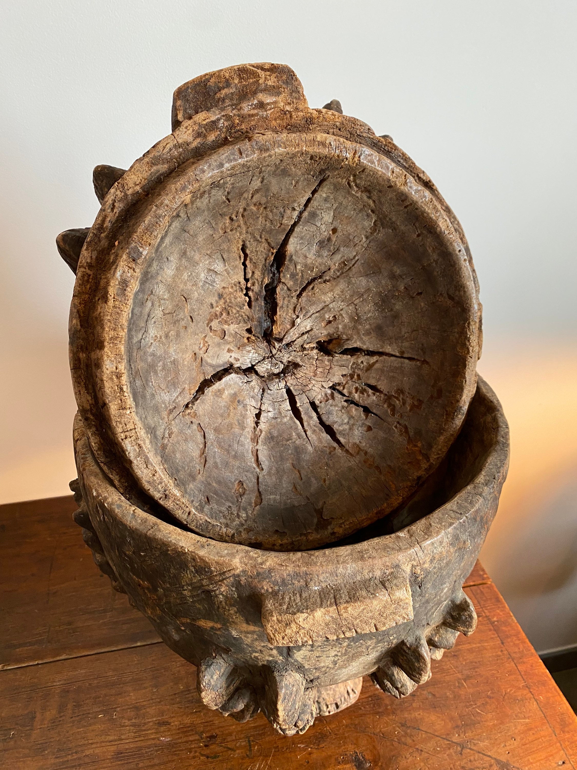 ANTIQUE AFRICAN VESSEL in Wood Hand Sculpted Vessel Handmade Wood ...