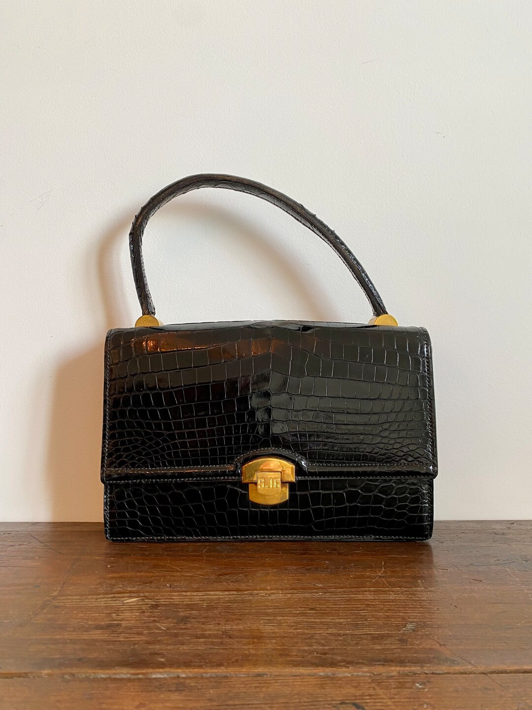 Retro 50s Handbag in Black Leather. France - Etsy