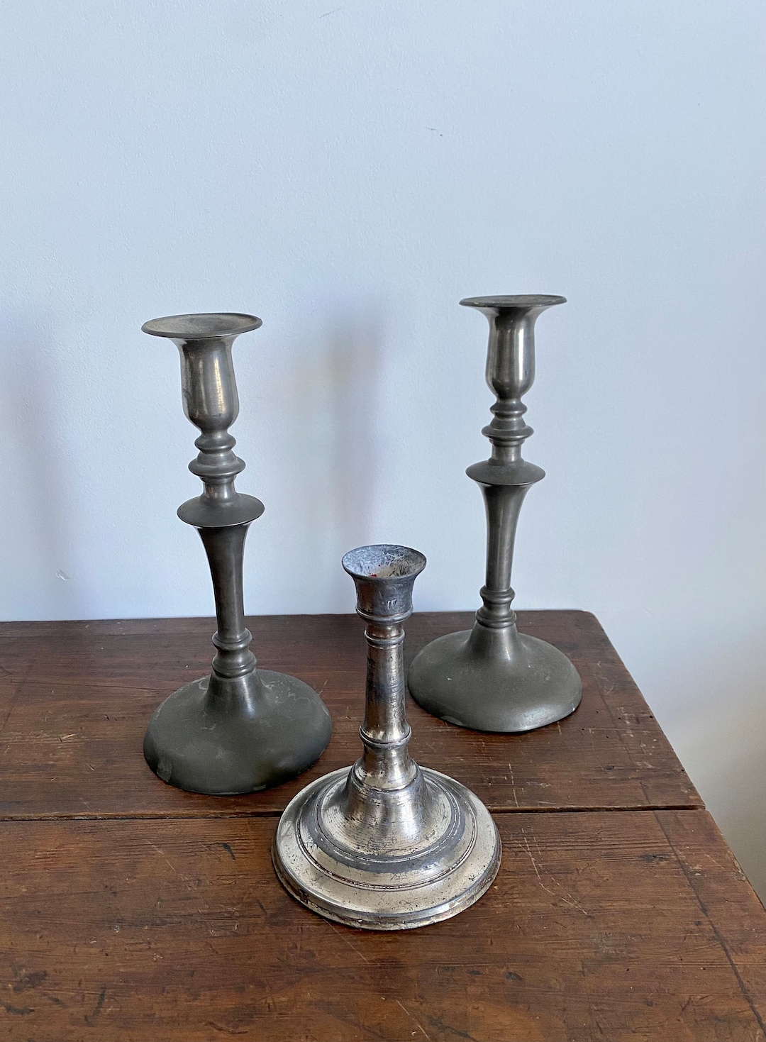 Vintage Candlesticks in Pewter. Handmade Home Decor. - Etsy