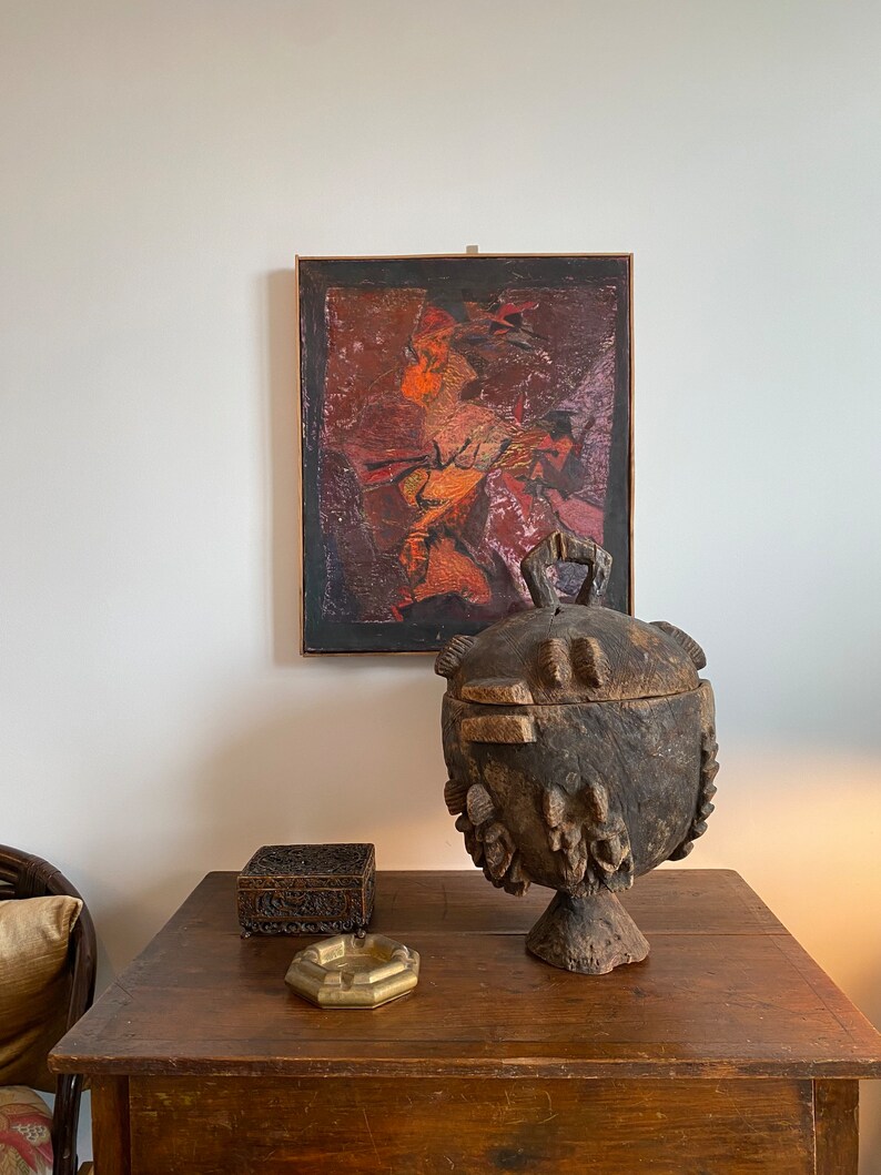 ANTIQUE AFRICAN VESSEL in Wood Hand Sculpted Vessel Handmade Wood ...