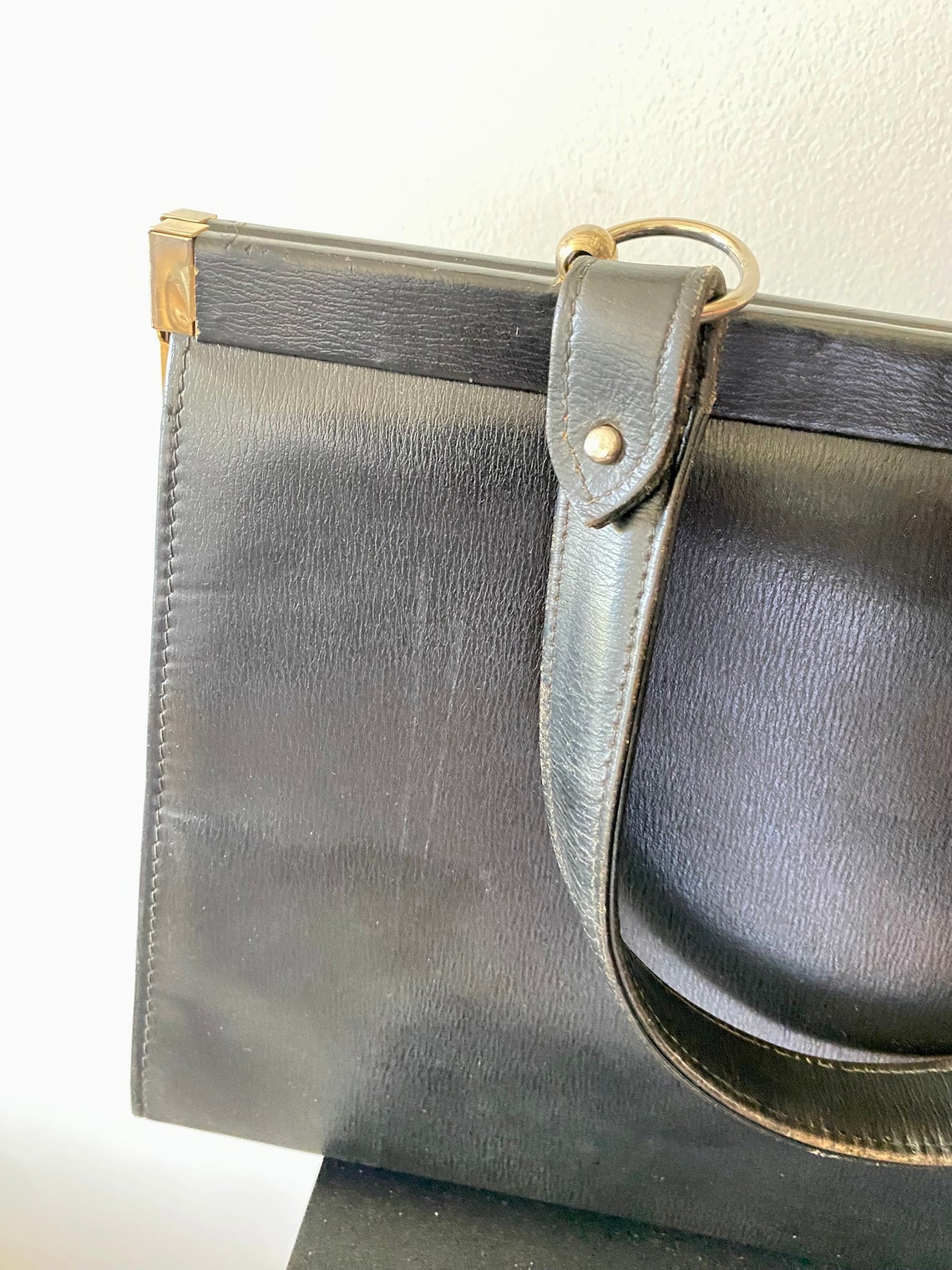 Very Chic Retro 50s Handbag in Black Leather. Made in France. - Etsy