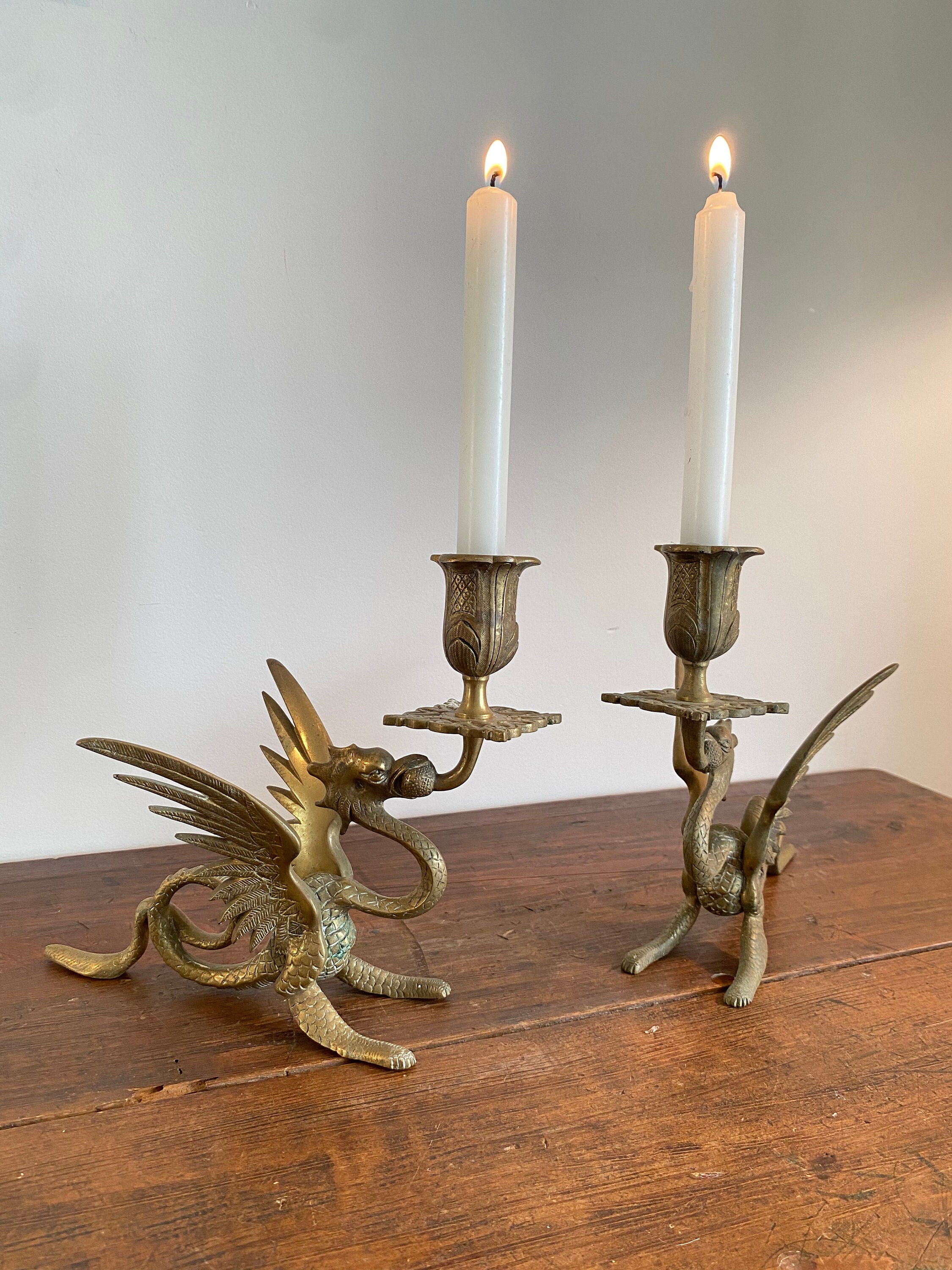 Vintage Dragon Candlesticks Holders Bronze Candle Holder Pair of Mid ...