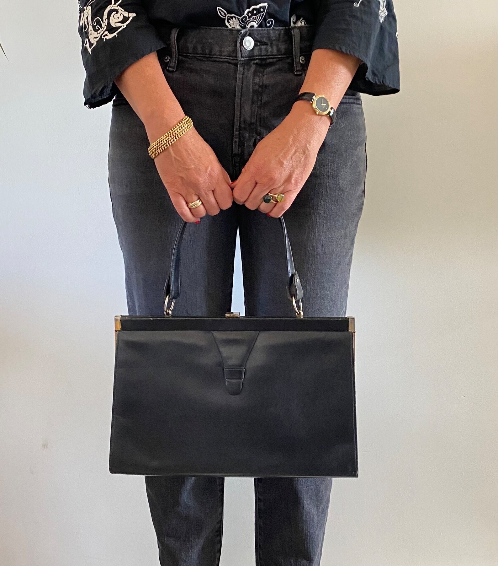 Very Chic Retro 50s Handbag in Black Leather. Made in France. - Etsy