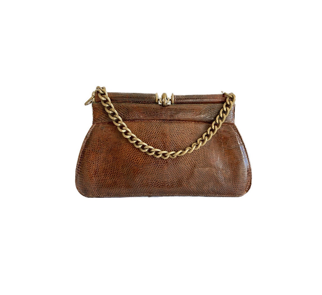 Rare 50s Handbag in Brown Leather With Metal Hardware. Made in France ...