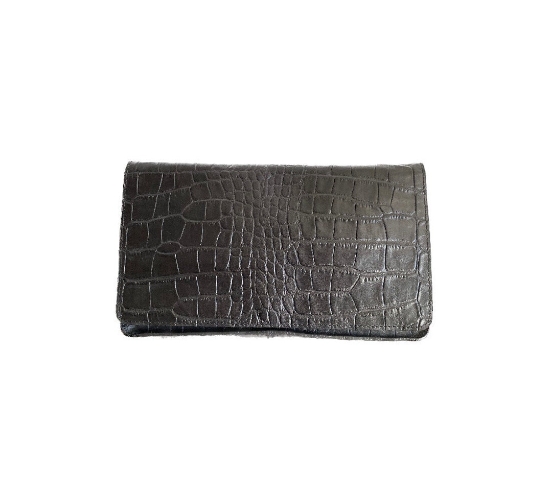 Large French Leather Clutch, Modern Style Clutch in Black Leather ...