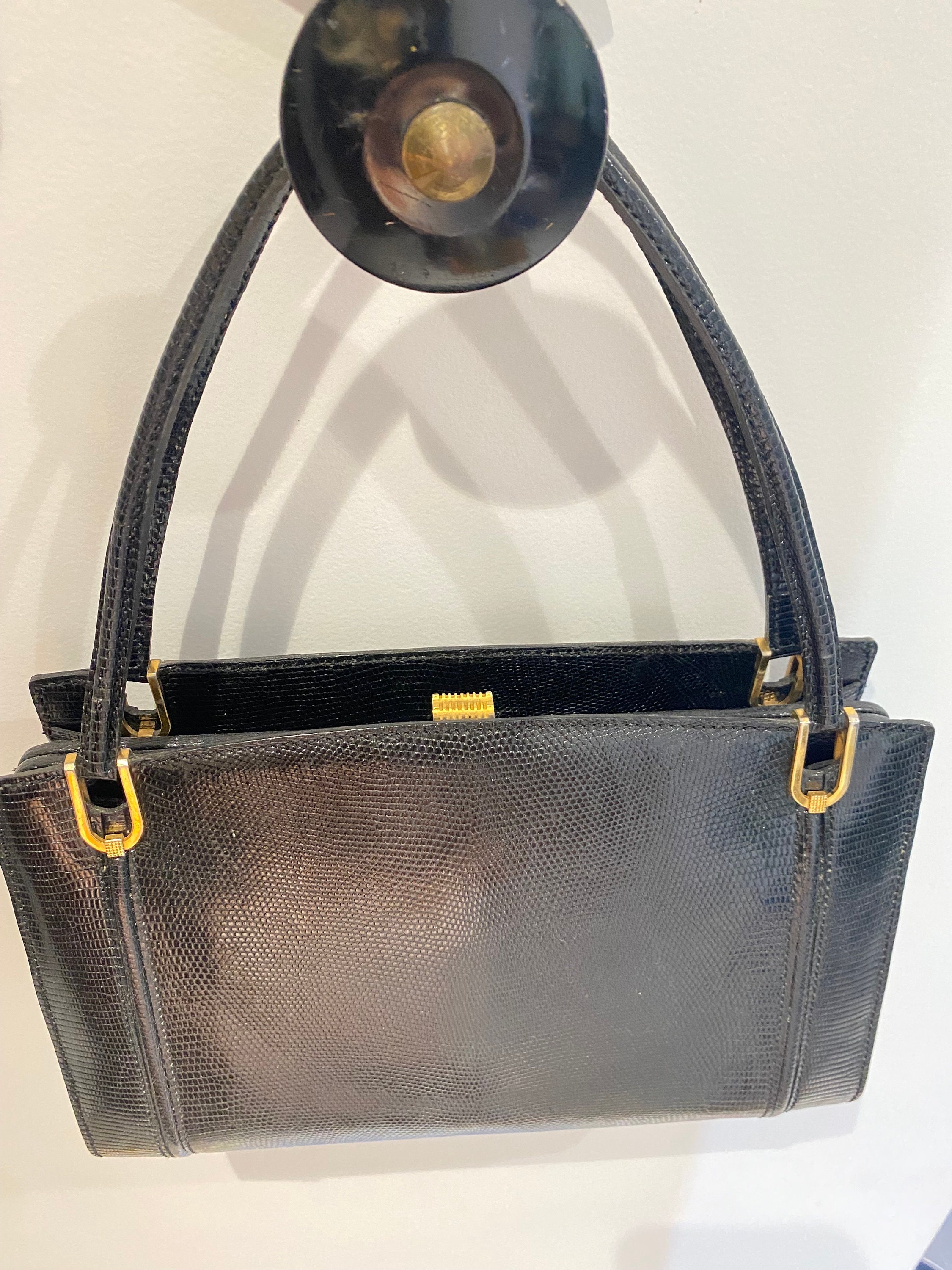 Retro 50s Handbag in Black Leather. Made in France - Etsy