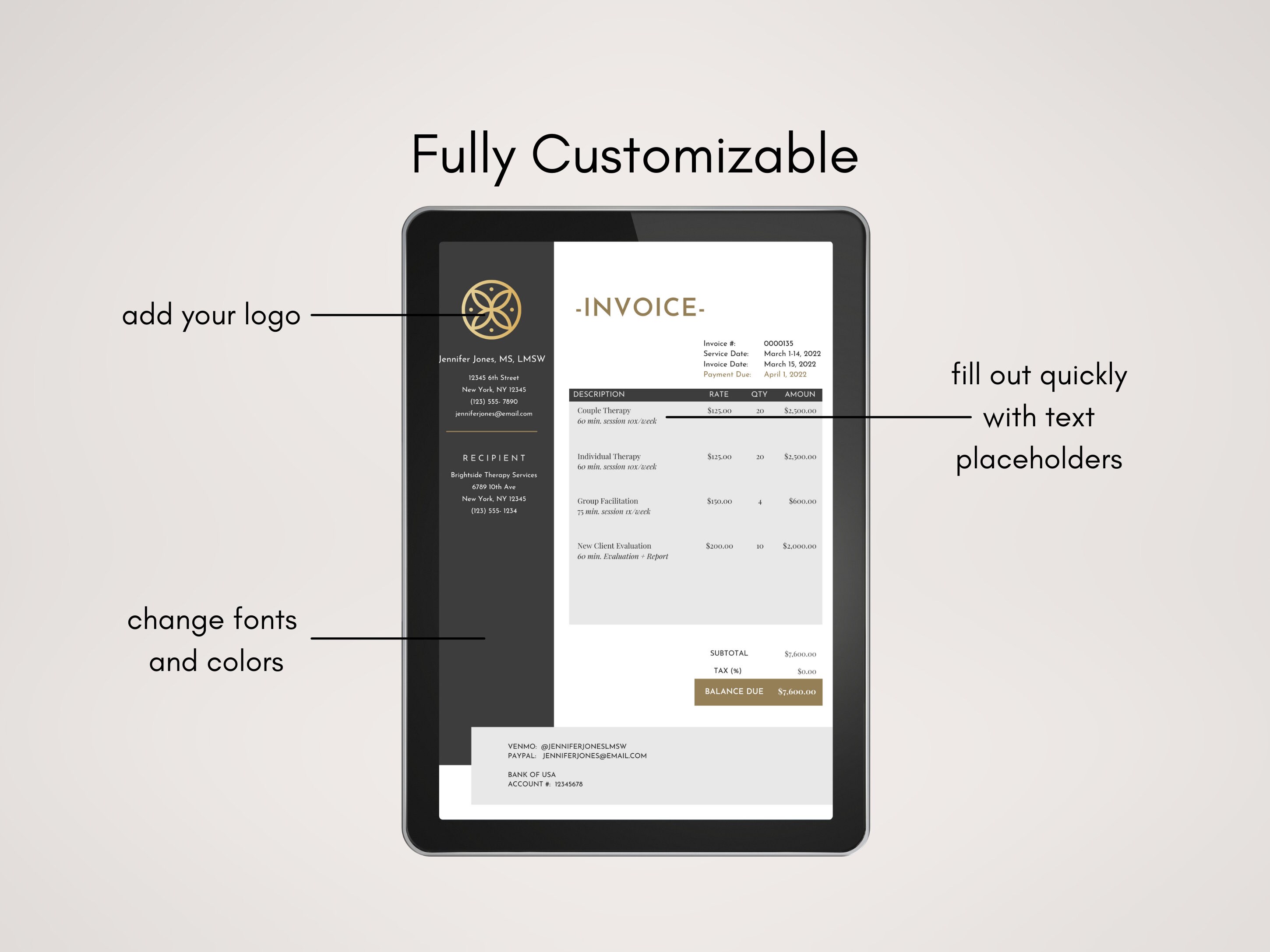 Luxury Digital Invoice Form - Canva Template Set of 3 in Black, Gold ...