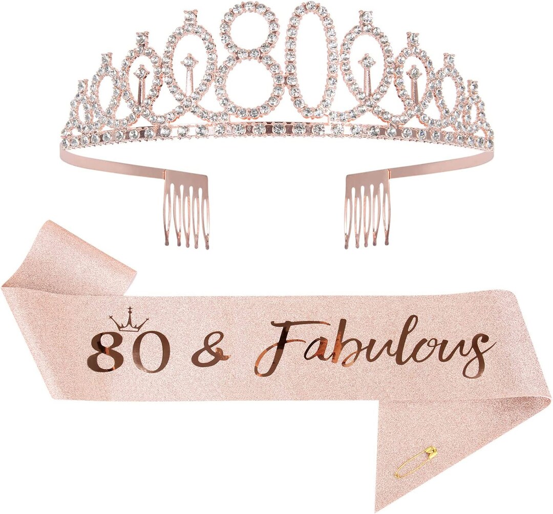 Rose Gold 80th Birthday Sash and 80 Birthday Tiara Rhinestone - Etsy