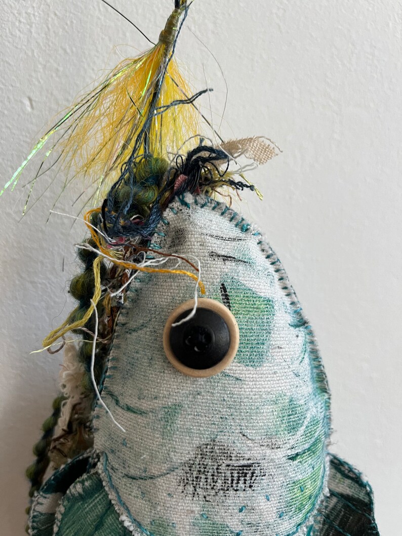 Eco Green White Fish Unique Handmade Piece of Textile Art With ...