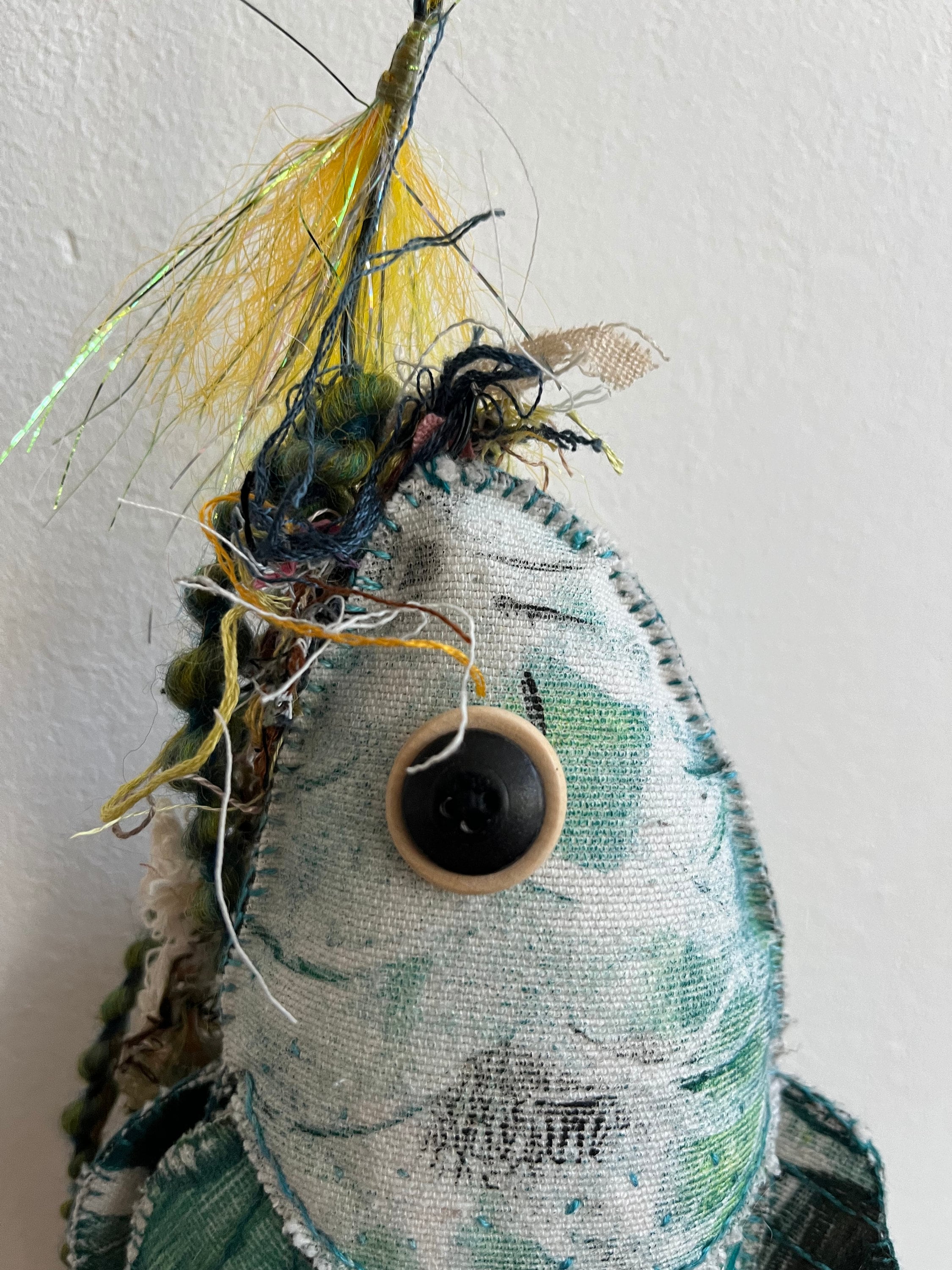 Eco Green White Fish Unique Handmade Piece of Textile Art With ...