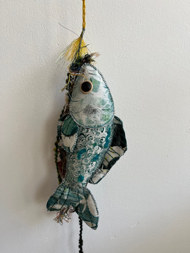 Eco Green White Fish Unique Handmade Piece of Textile Art With ...