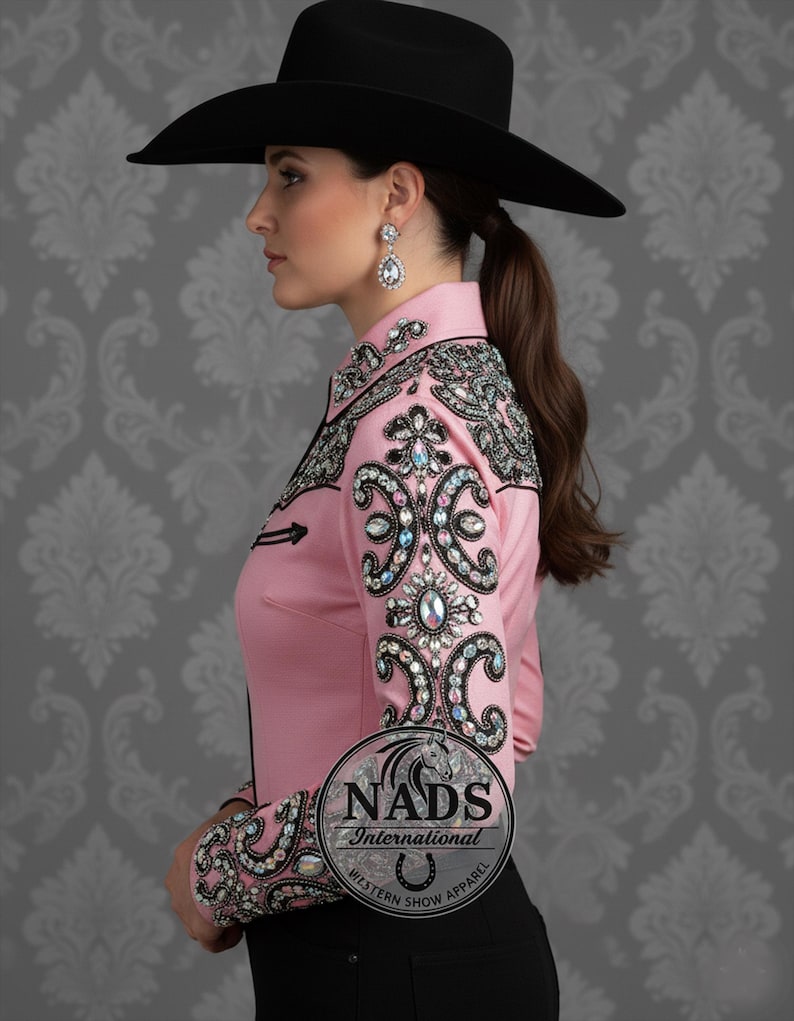 Elegant Pink Western Show Shirt - Crystal Embellished Horsemanship ...