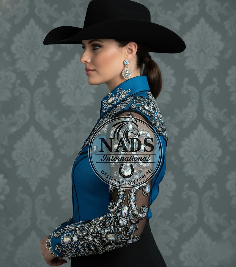 Sparkling Teal Western Show Shirt - Embellished Horsemanship ...
