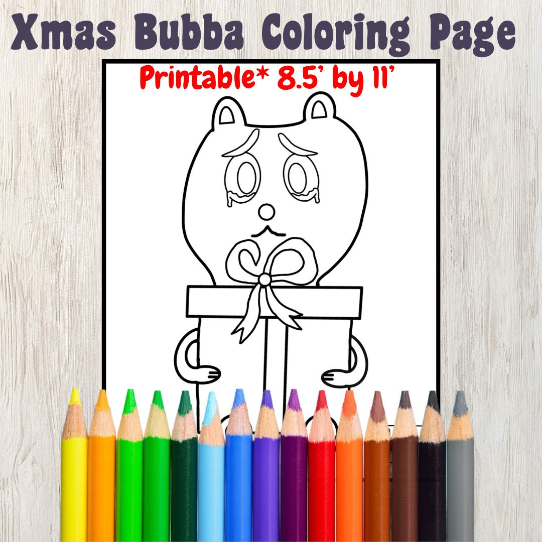 XMAS Bubba Coloring Page, Cute Coloring Page, Kawaii Bear Coloring Page ...