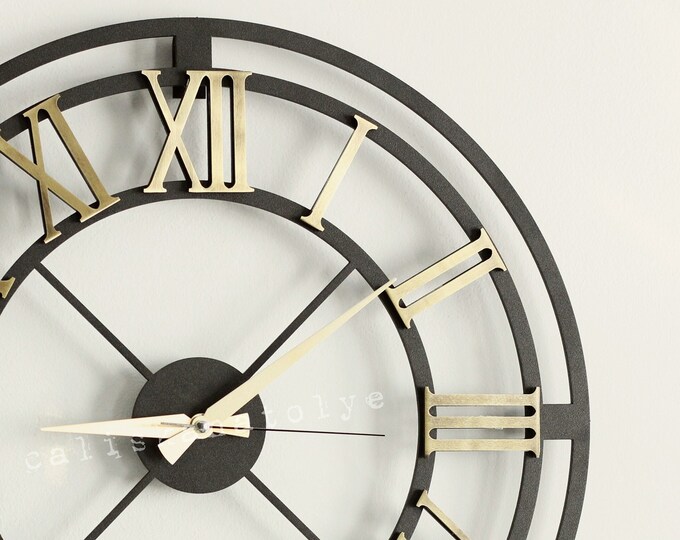 Metal Wall Clock With Bronze Roman Numbers, Modern Large Wall Clock ...