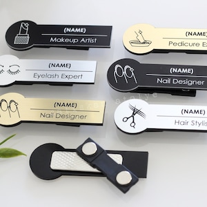 Engraved Acrylic Salon Name Tag: Personalized Beautician Badge (26 X 76 ...