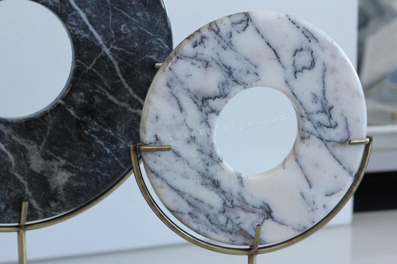 Marble Disc With Antique Metal Stand, Modern Contemporary Home Decor ...
