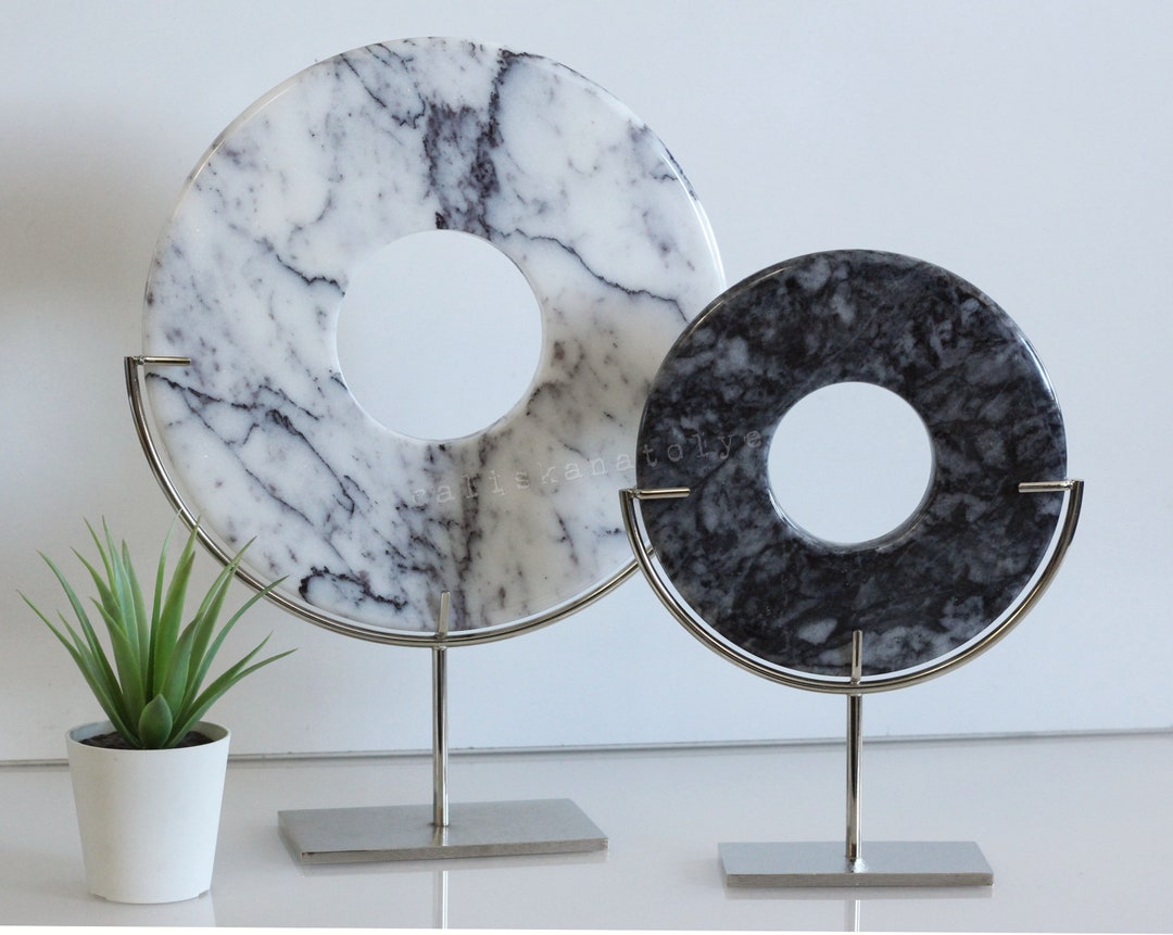 Marble Disc With Silver Metal Stand, Modern Home Decor, Living Room ...