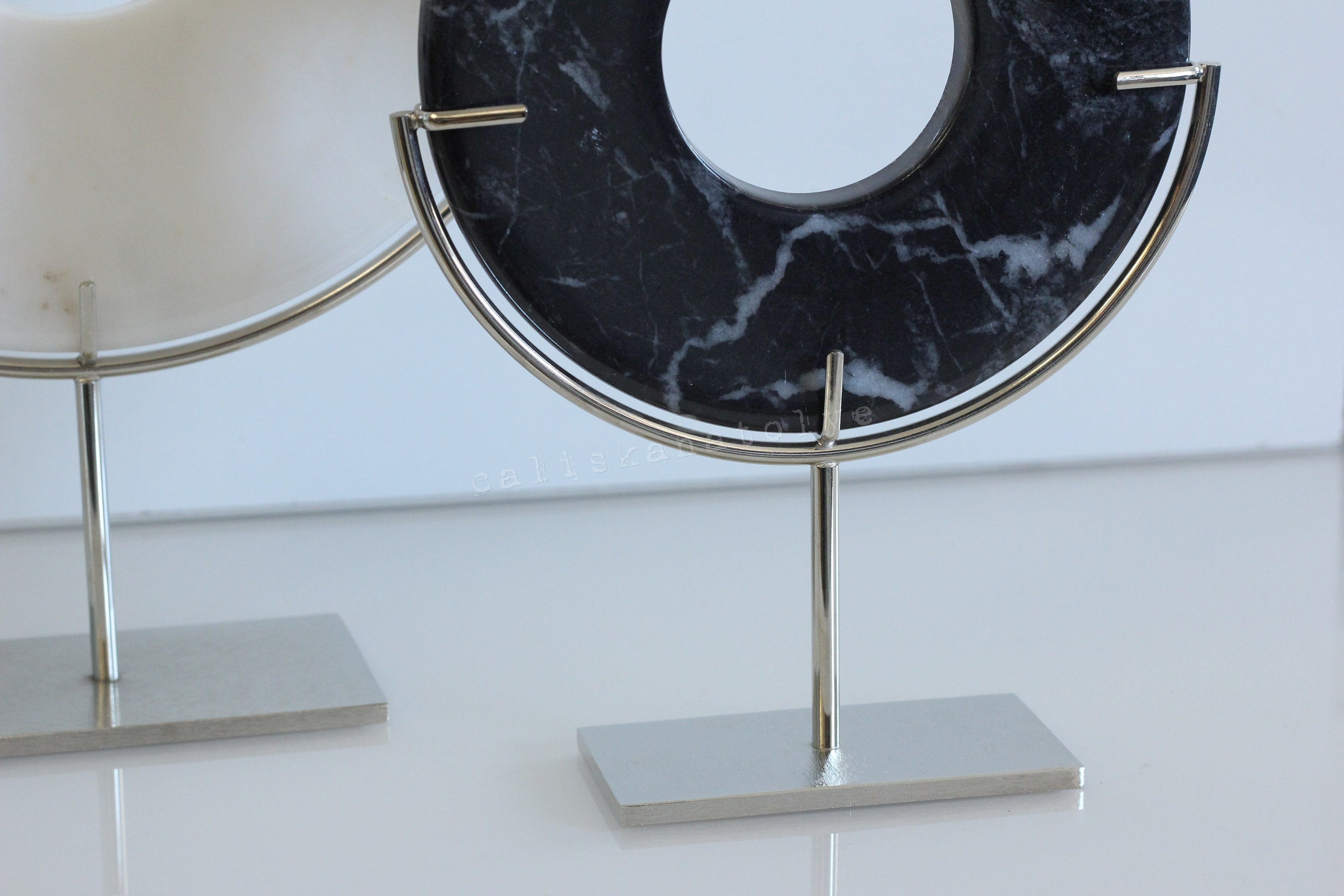 Marble Disc With Silver Metal Stand, Modern Home Decor, Living Room ...