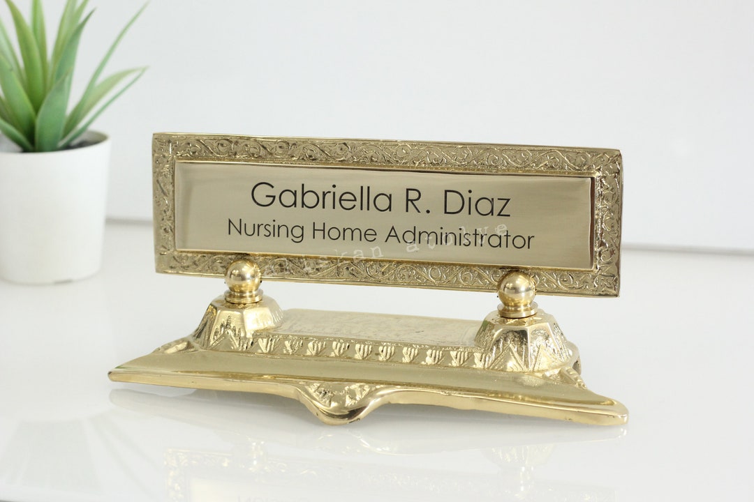 Brass Name Plate for Desk, Personalised Professional New Job Title Sign ...