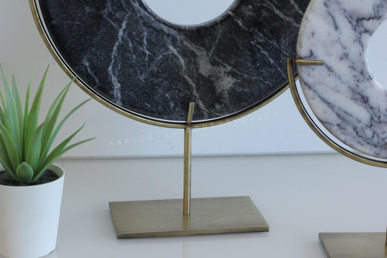 Marble Disc With Antique Metal Stand, Modern Contemporary Home Decor ...
