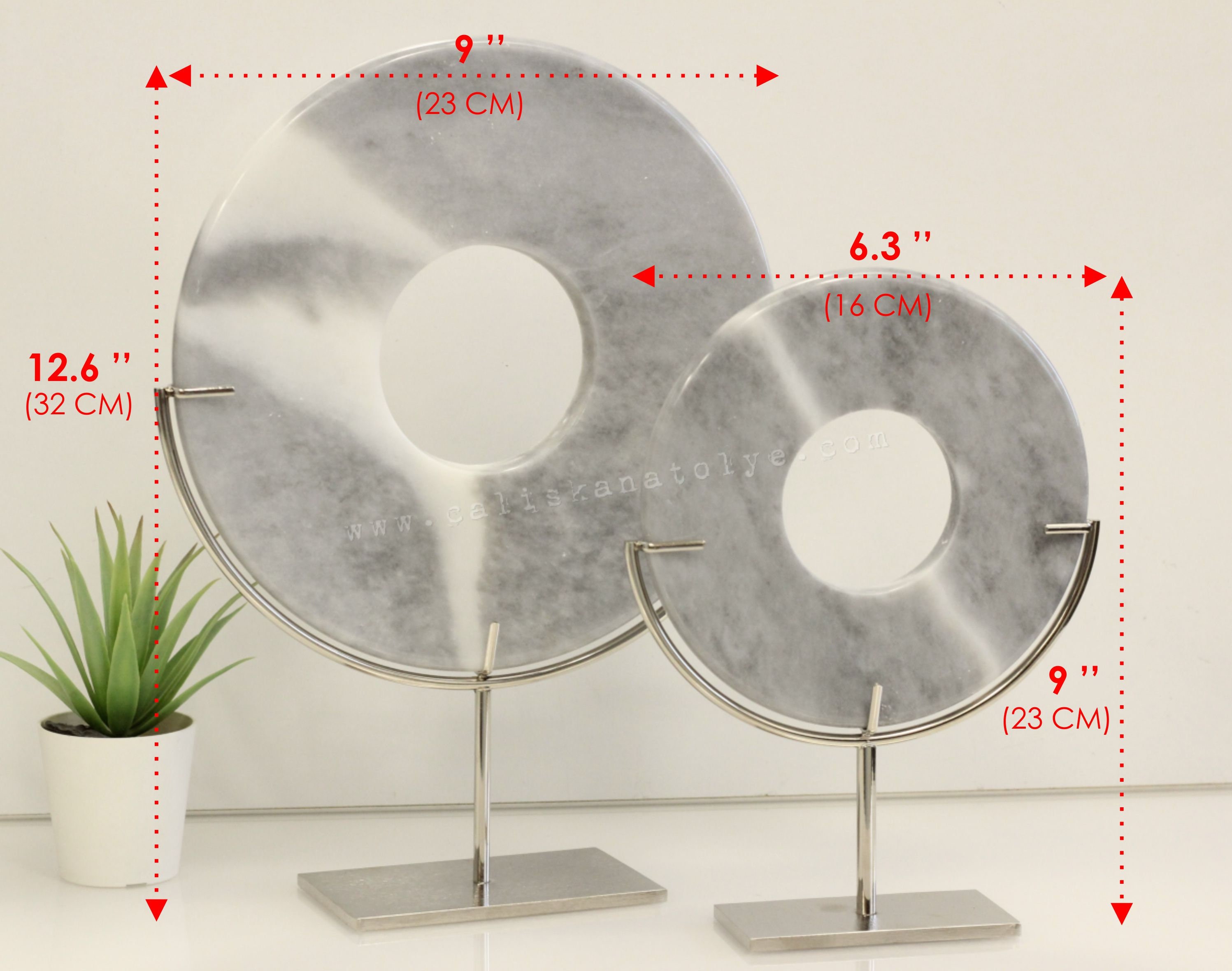Marble Disc With Silver Metal Stand, Modern Home Decor, Living Room ...