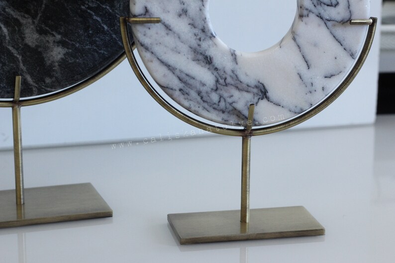 Marble Disc With Antique Metal Stand, Modern Contemporary Home Decor ...