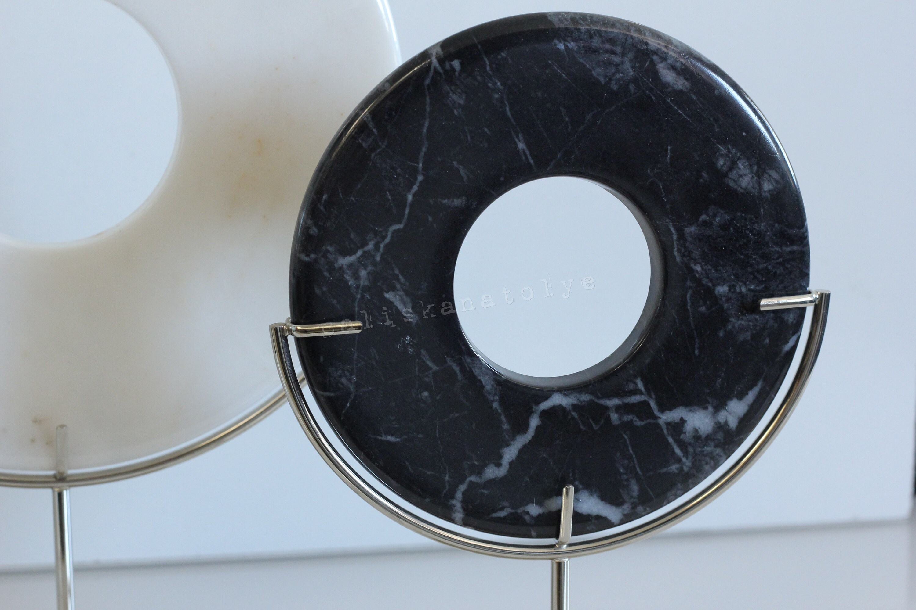 Marble Disc With Silver Metal Stand, Modern Home Decor, Living Room ...