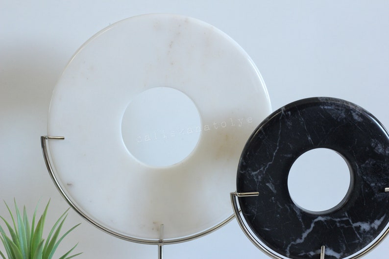 Marble Disc With Silver Metal Stand, Modern Home Decor, Living Room ...