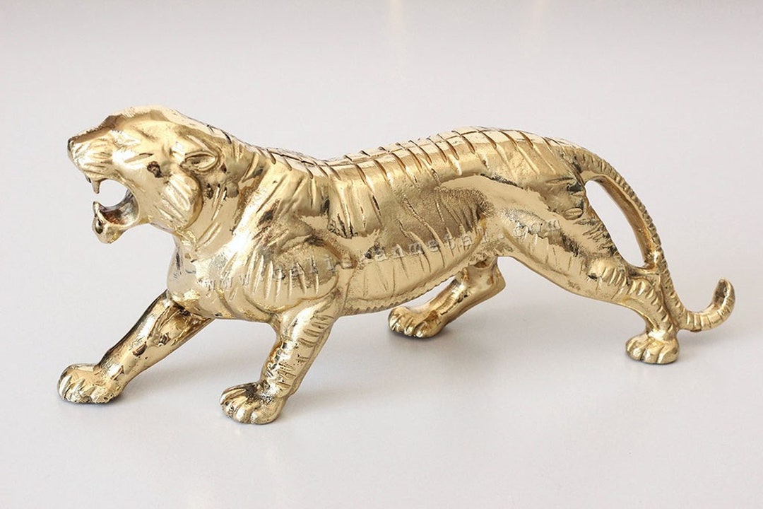 Brass Tiger Statue: Metal Animal Sculpture, Table Decor - Etsy