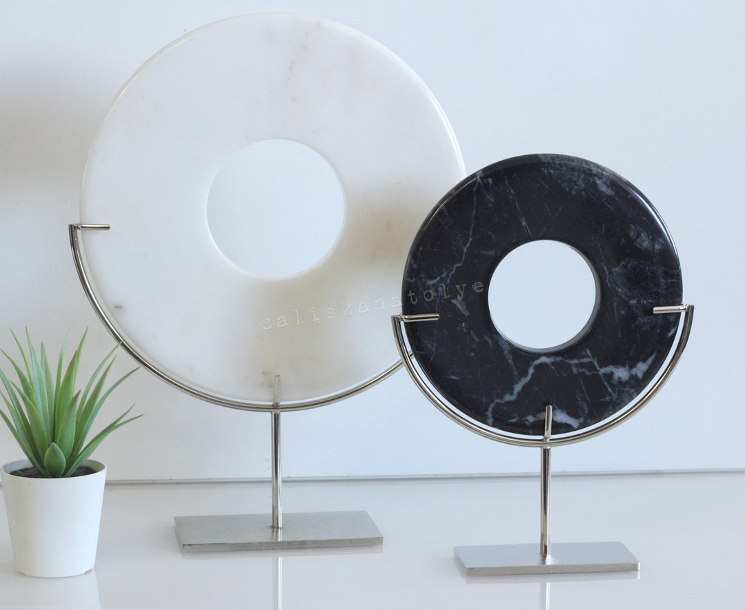 Marble Disc With Silver Metal Stand, Modern Home Decor, Living Room ...
