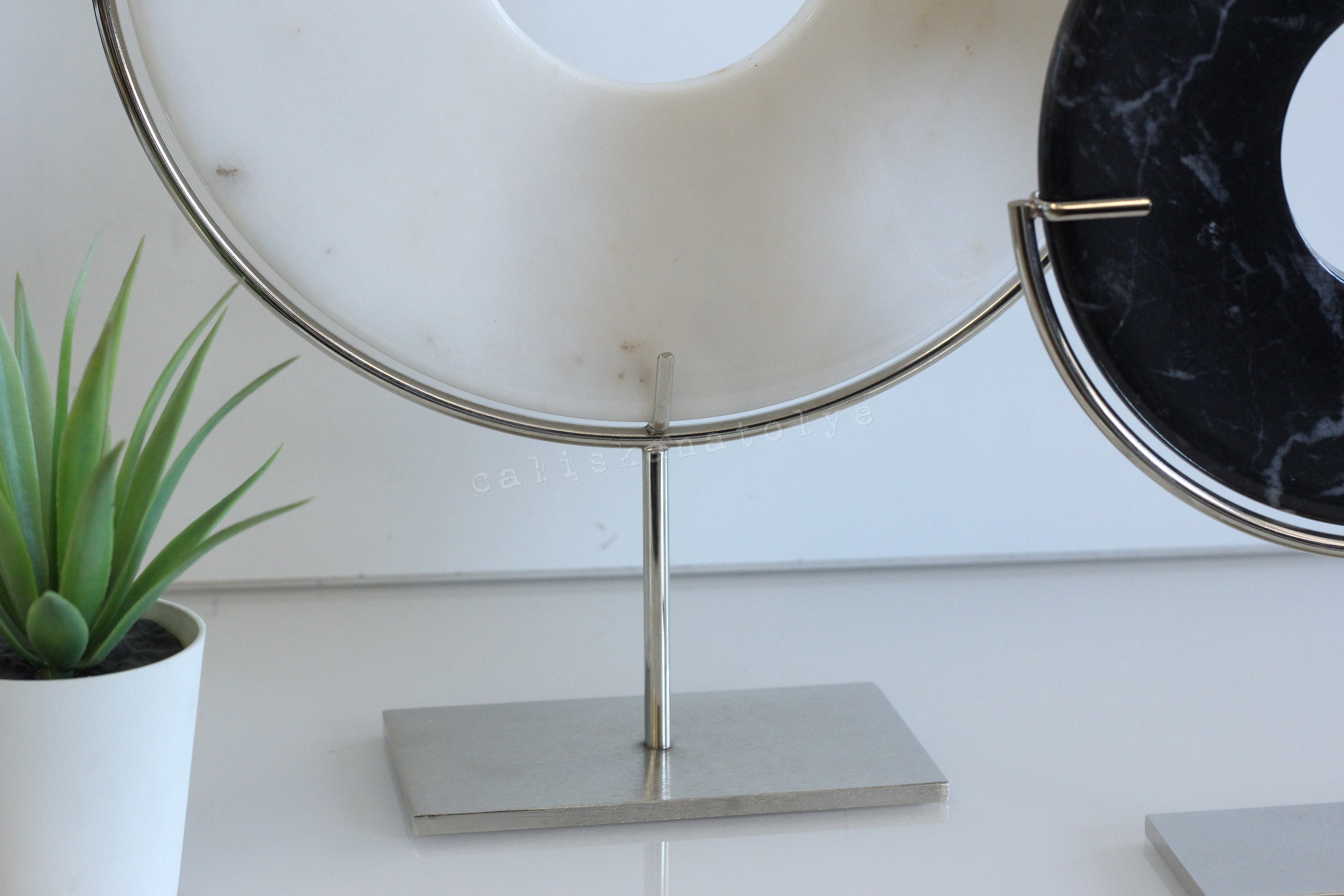 Marble Disc With Silver Metal Stand, Modern Home Decor, Living Room ...