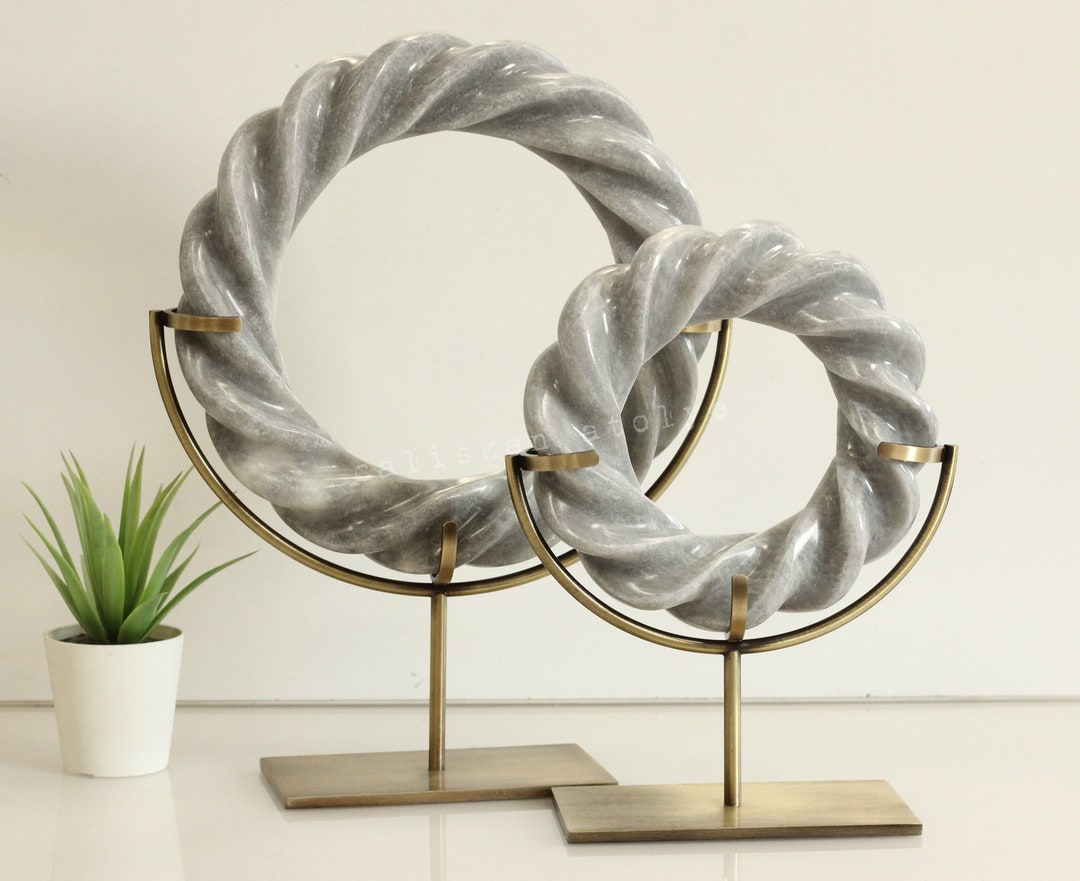 Twisted Marble Ring Sculpture: Contemporary Table Accent With Antique ...