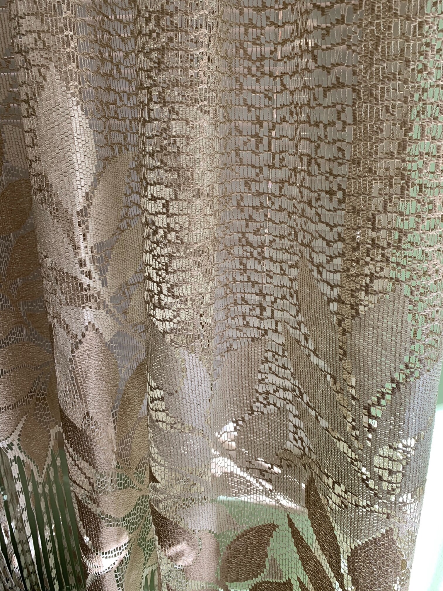 Beautiful Ready to Hang Beige-gold Long Lace Net String Curtain With ...