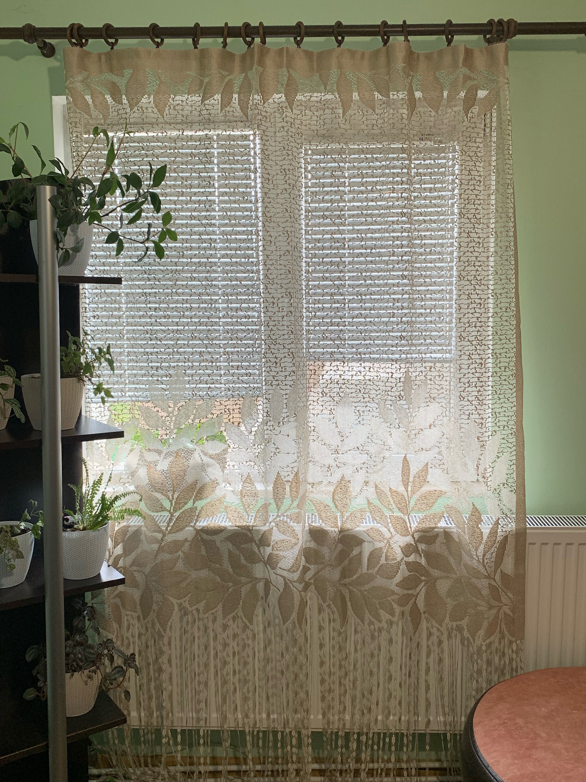 Beautiful Ready to Hang Beige-gold Long Lace Net String Curtain With ...