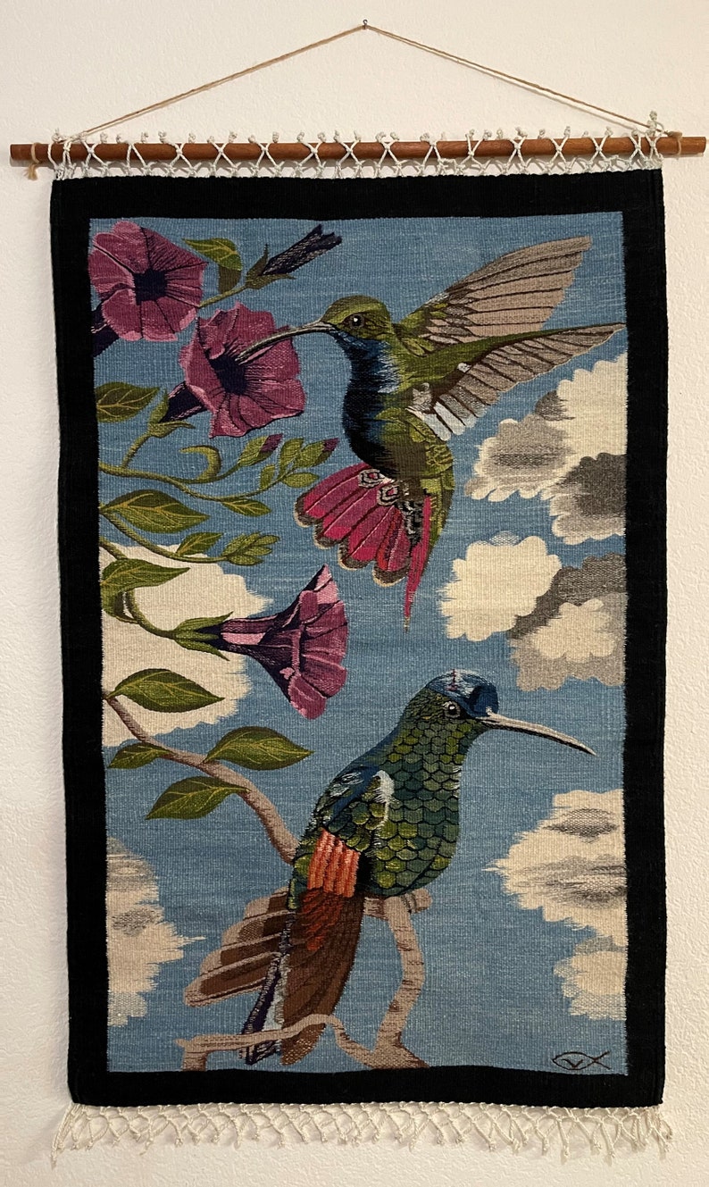 Hummingbirds in the Garden, Handwoven Tapestry by Master Weaver From ...