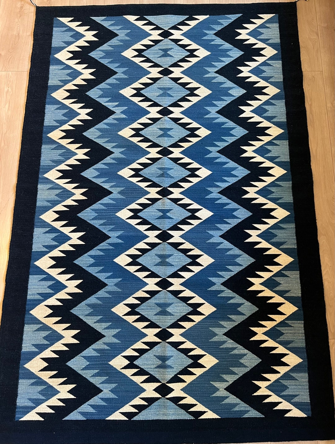 Oaxacan Rug, Zapotec Diamond INDIGO Area Rug. 51in Width 78in Length ...
