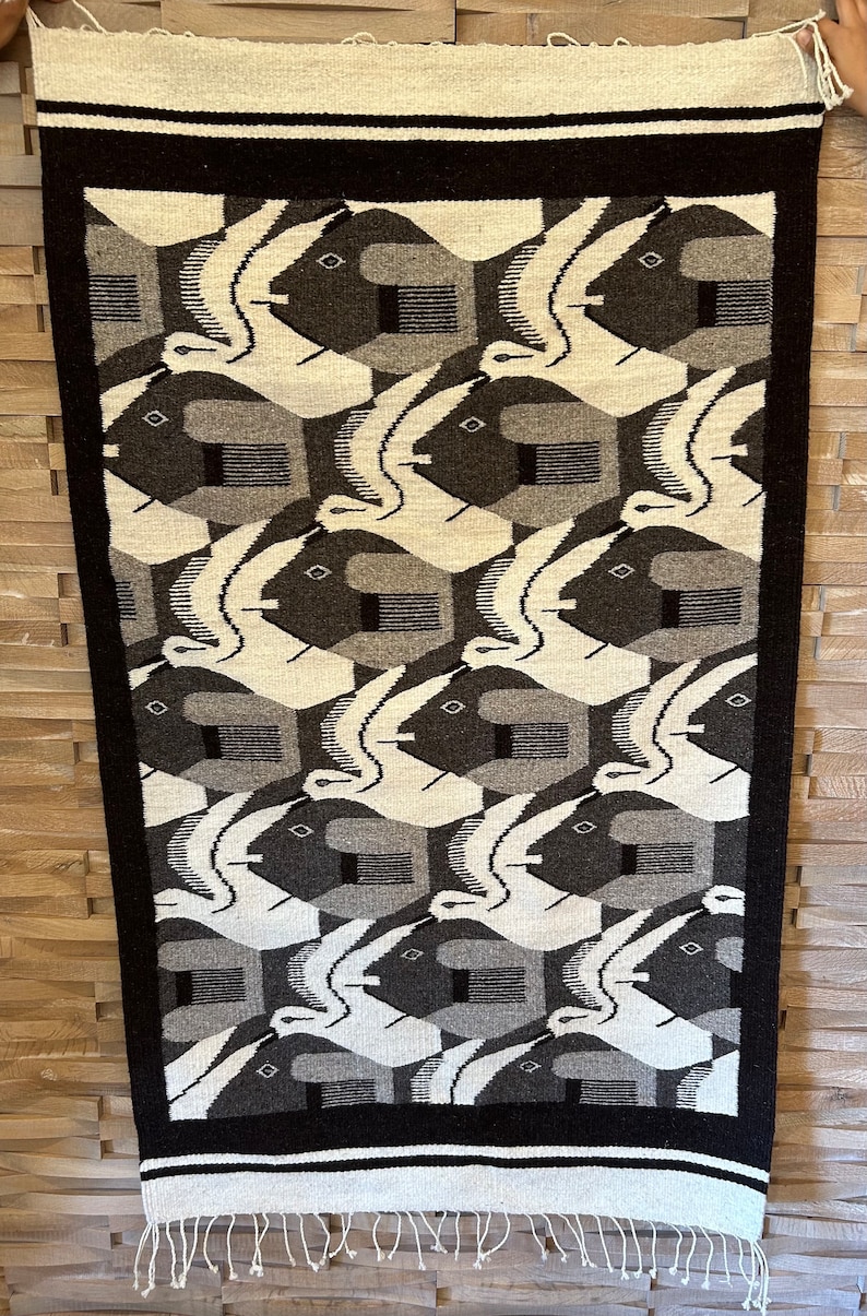 Authentic Zapotec Rug, Design Fish and Seagulls. Handwoven by Master ...