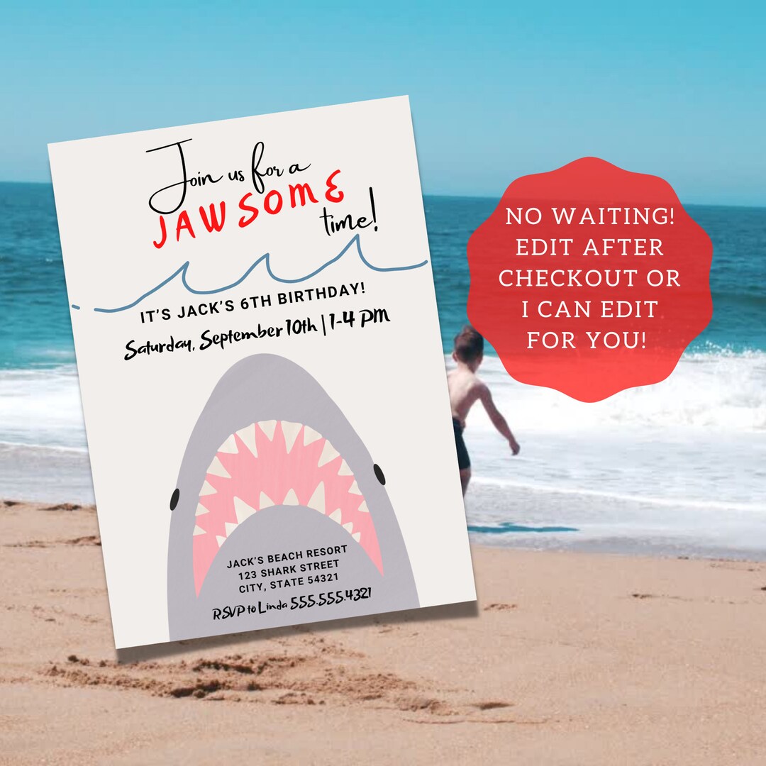 Shark Party Invitation Sharktastic Party Jawsome Party - Etsy