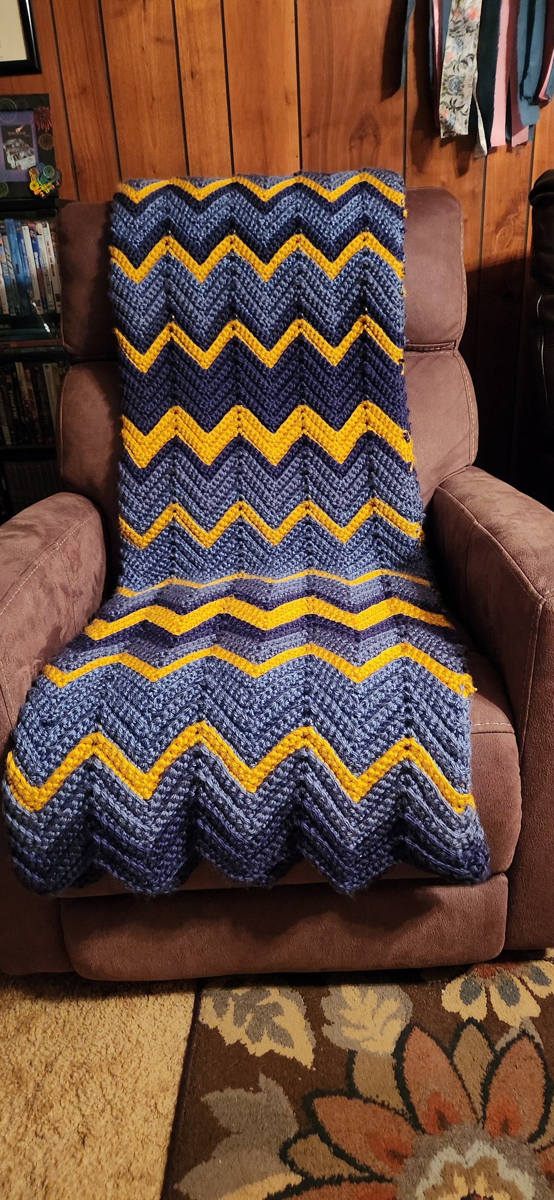 Denim Chunky Ripple Afghan Twin Blanket - Etsy