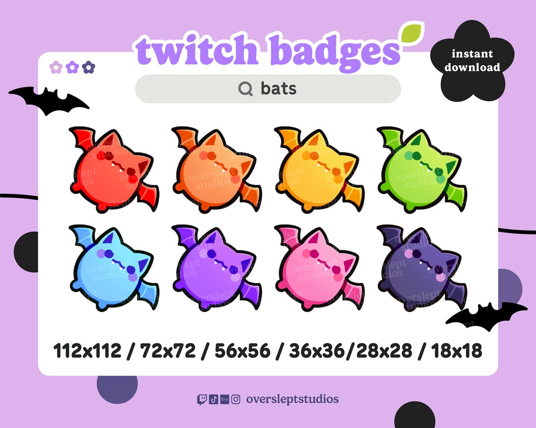 8 Bat Badges for Twitch and Discord, Spooky Season, Bat Emotes, Sub ...