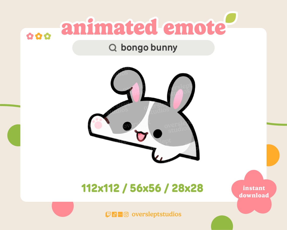 ANIMATED Spotted Gray Bongo Bunny Emote for Twitch and Discord, Rabbit ...