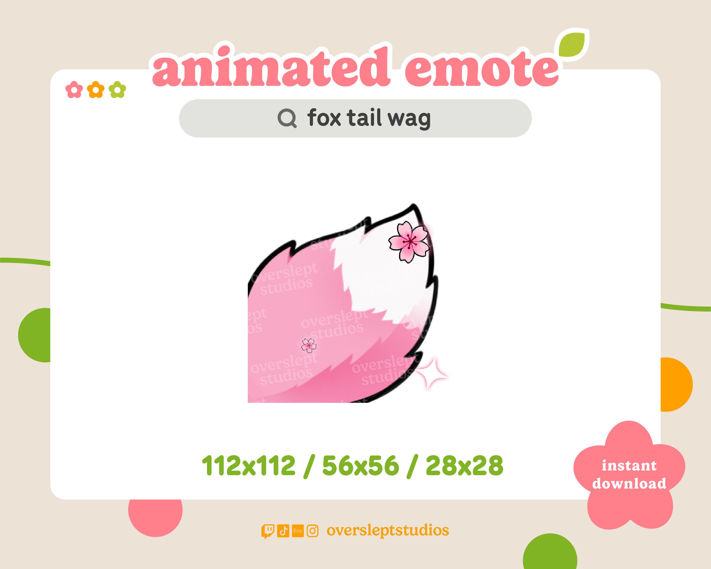 ANIMATED Pink Fox Tail Wag Emote for Twitch and Discord, Tail Emote ...