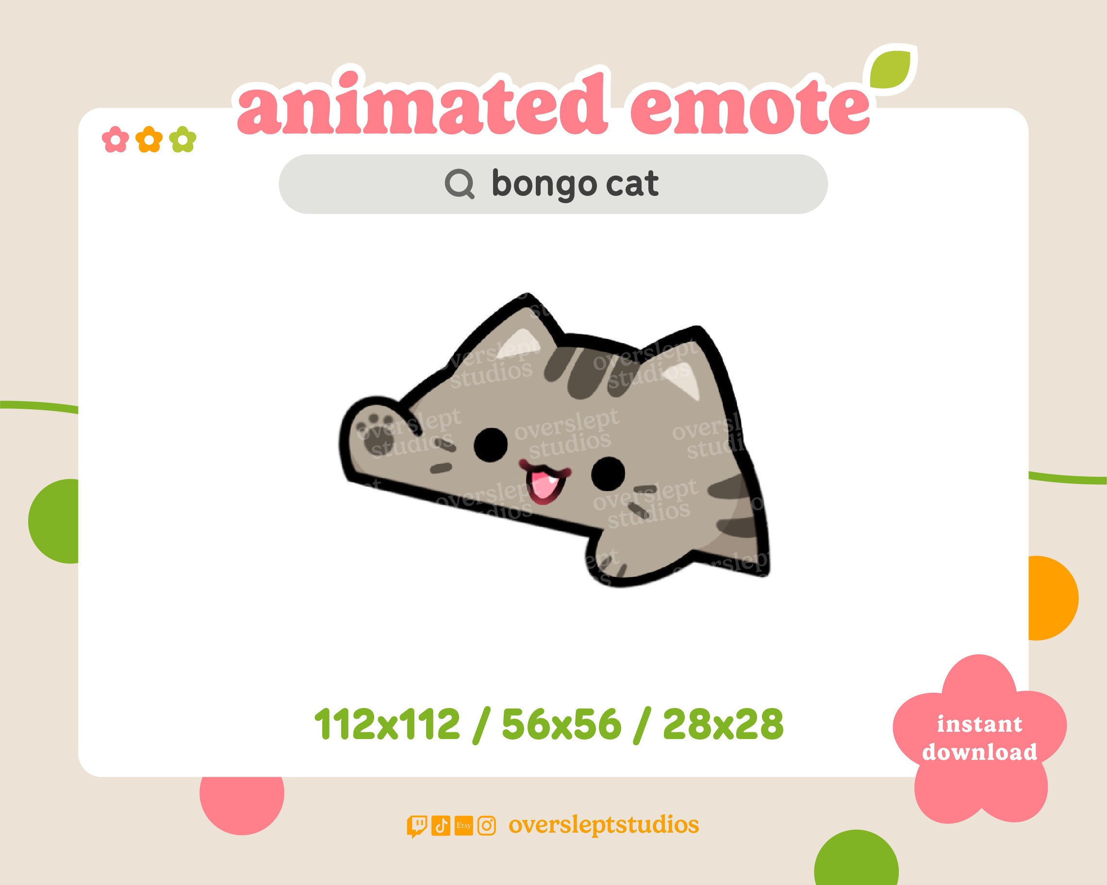 ANIMATED Gray Tabby Bongo Cat Emote for Twitch and Discord, Gray Cat ...