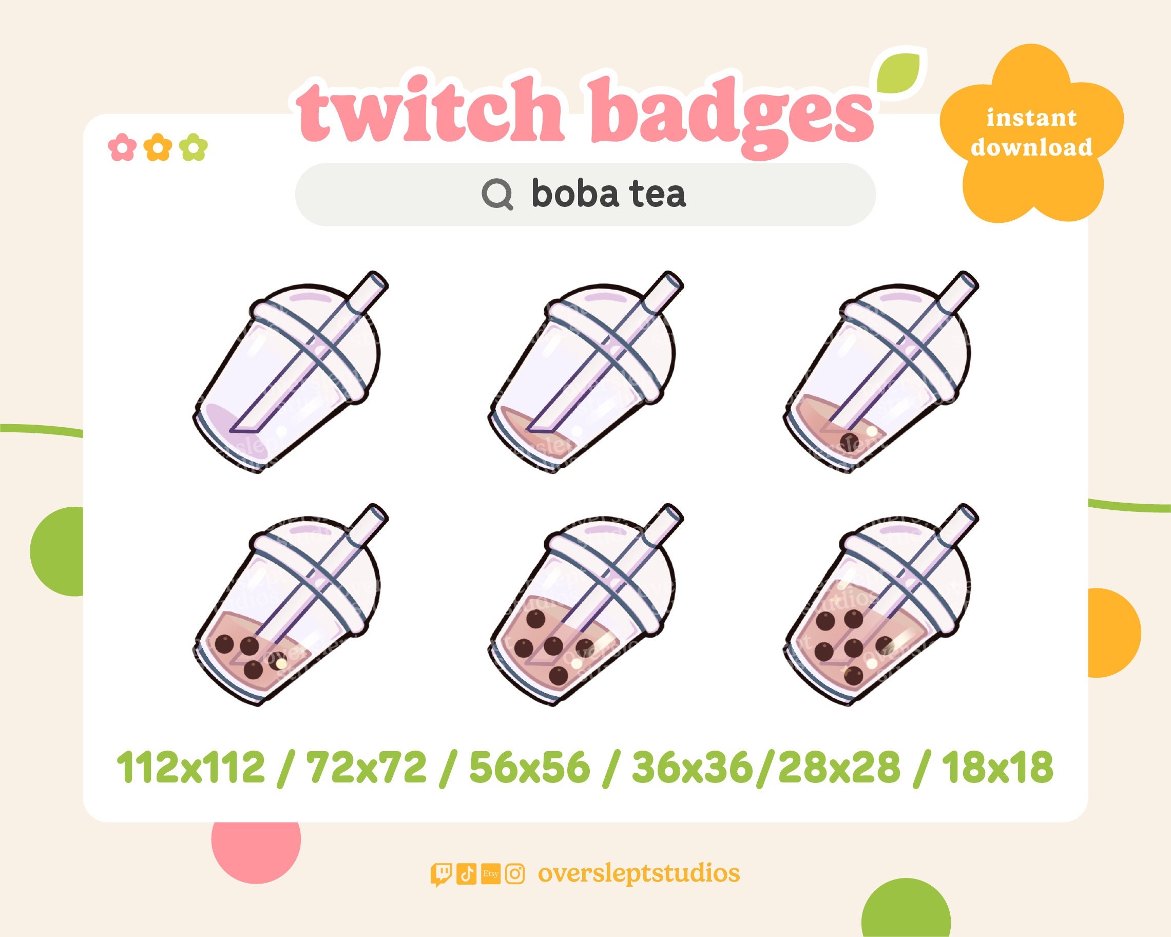 6 Boba Tea Badges for Twitch and Discord, Twitch Badges, Twitch Emotes ...