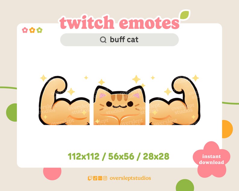 Buff Cat Emote Pack for Twitch and Discord, Orange Cat Twitch Emotes ...