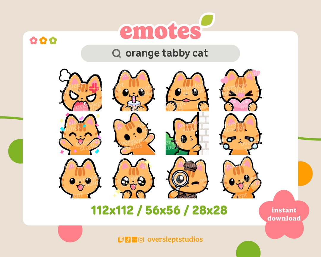 12 Orange Cat Emotes Pack for Twitch and Discord, Cat Twitch Emotes ...