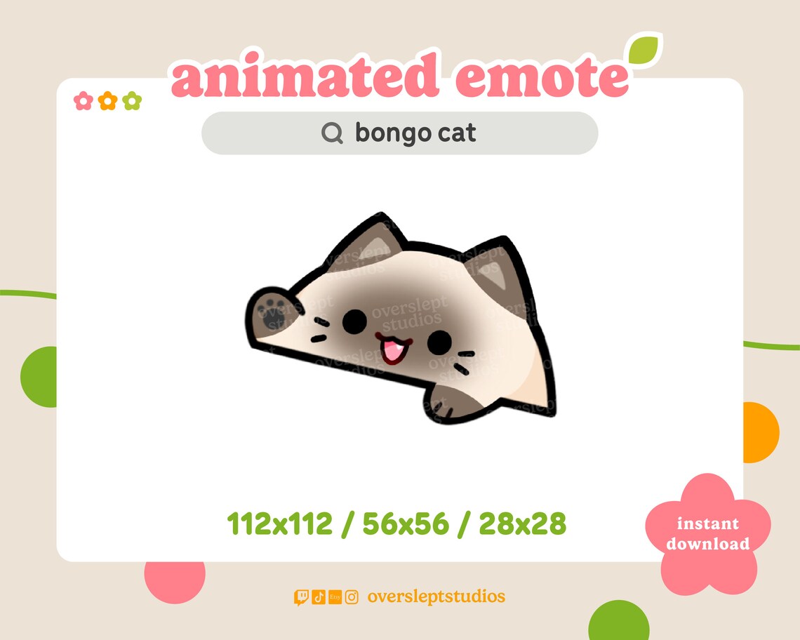 ANIMATED Siamese Bongo Cat Emote for Twitch and Discord, Siamese Cat ...