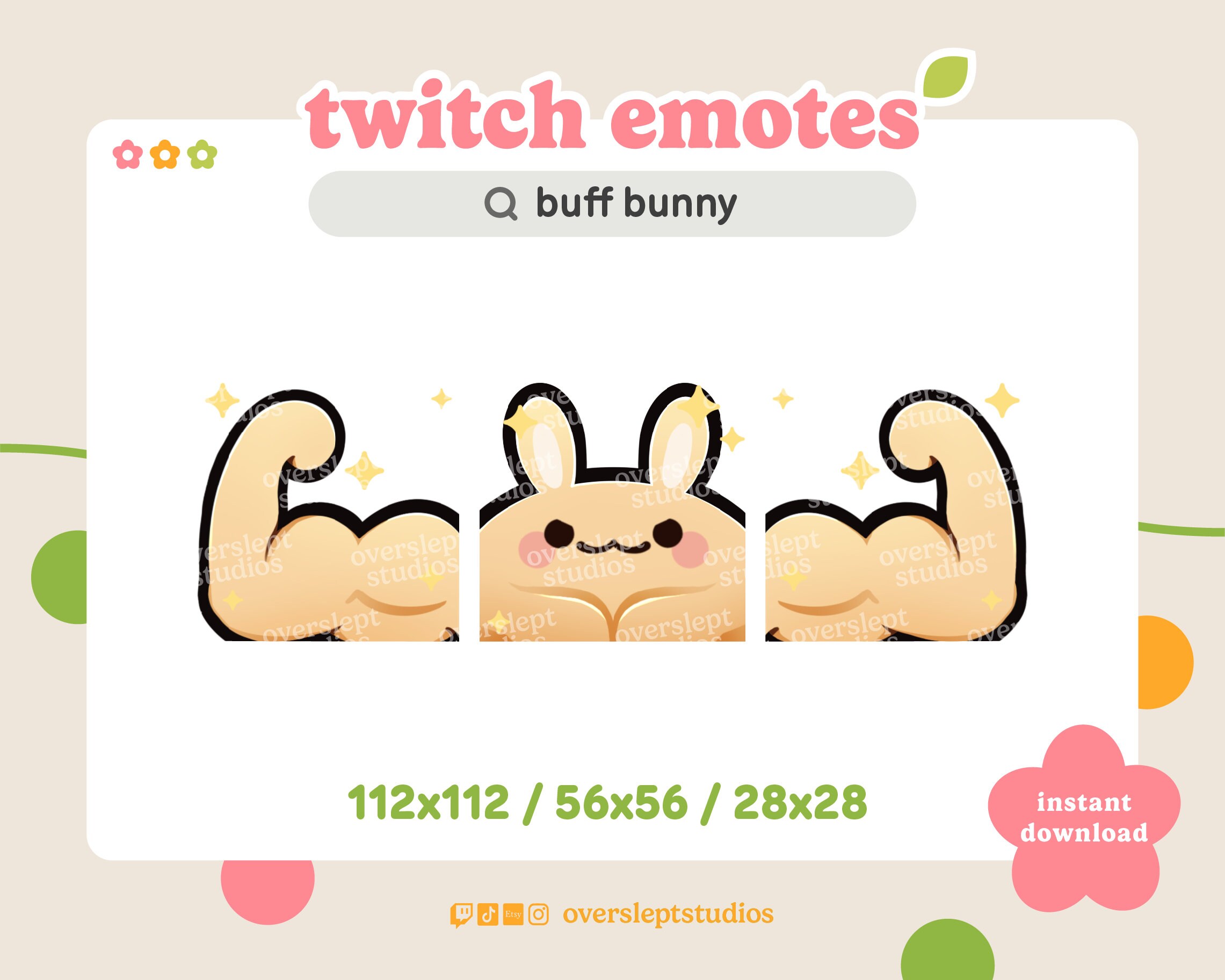 Buff Bunny Emote Pack for Twitch and Discord, Bunny Twitch Emotes ...
