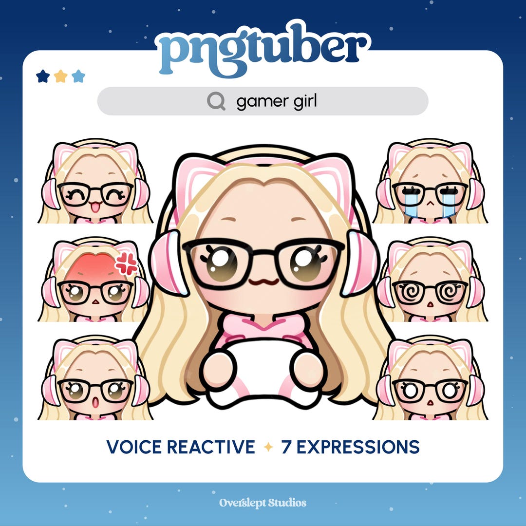 Gamer Girl Pngtuber | Blonde Hair Hazel Eyes | Premade Pngtuber ...